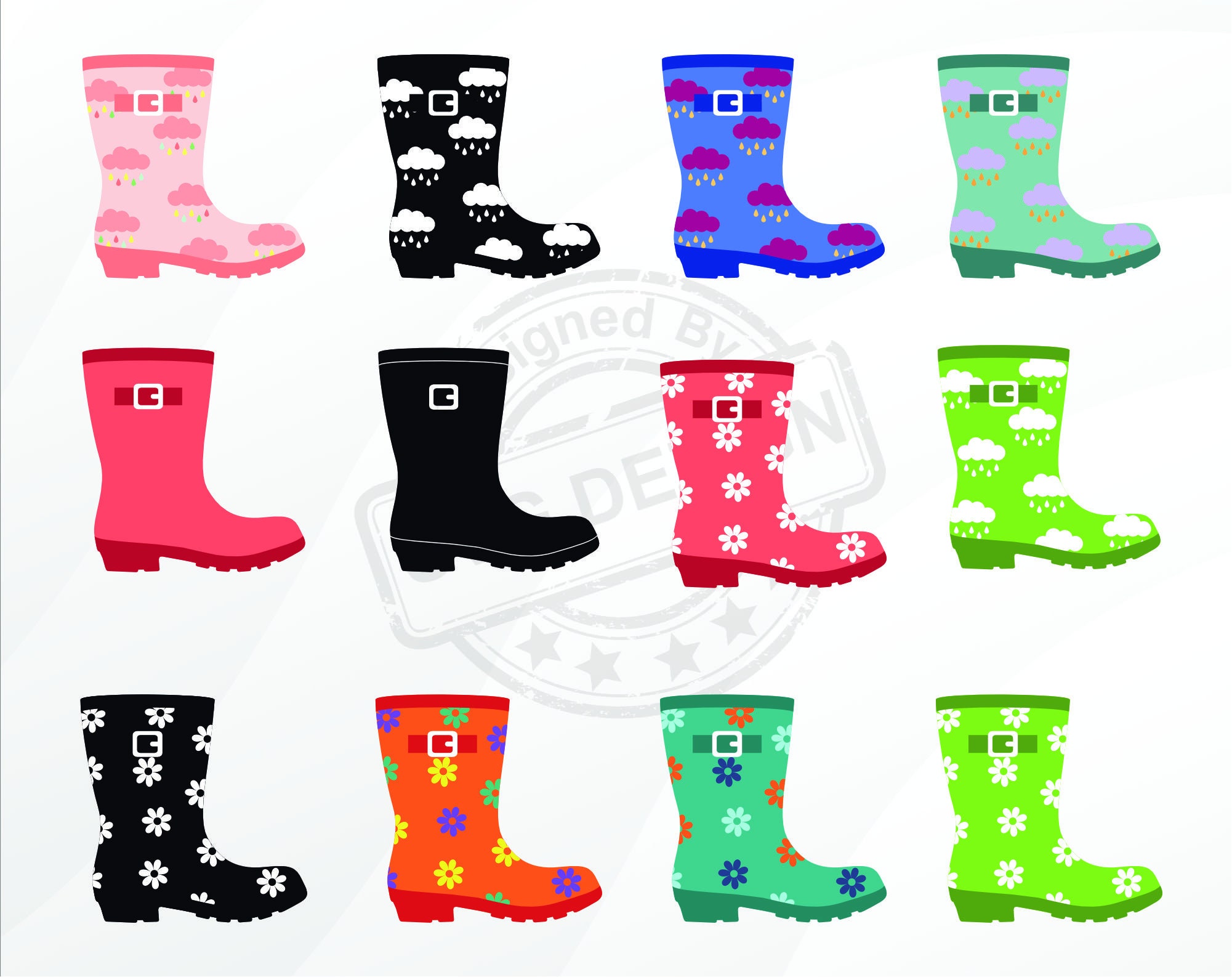 Colored Rain Boots Vector Drawing SVG Set, Color Rubber Boots Graphics ...