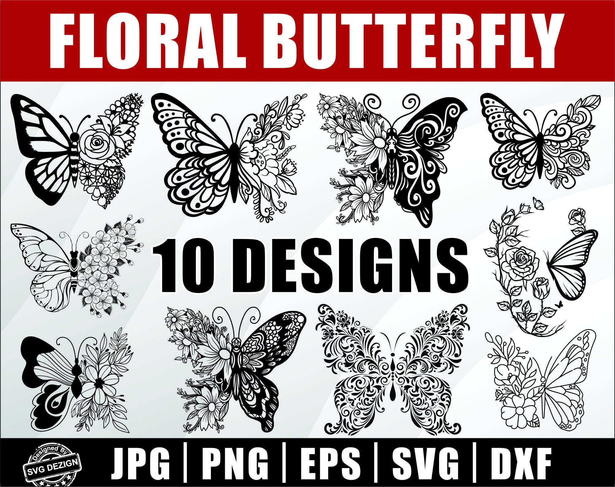 Floral Butterflies SVG Bundle, Butterfly Clipart, Flower Butterfly Svg ...