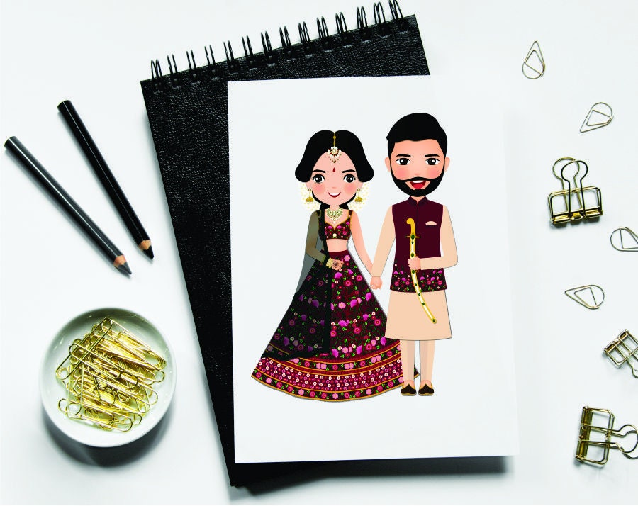 Asian, Indian Wedding Characters for Wedding Invitation| Wedding Couple ...