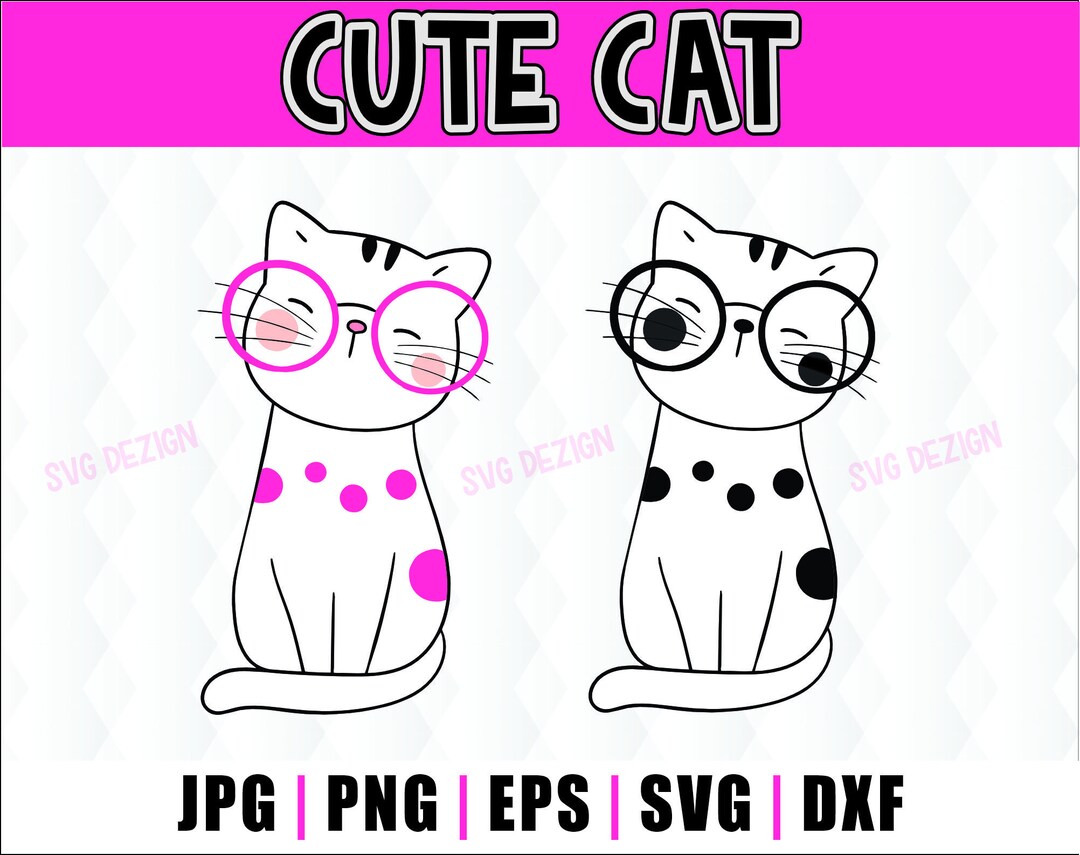 Cute Cat Svg Adorable Cat Svg Black Cat Svg Pink Cat Svg Fluffy Cat Svg ...