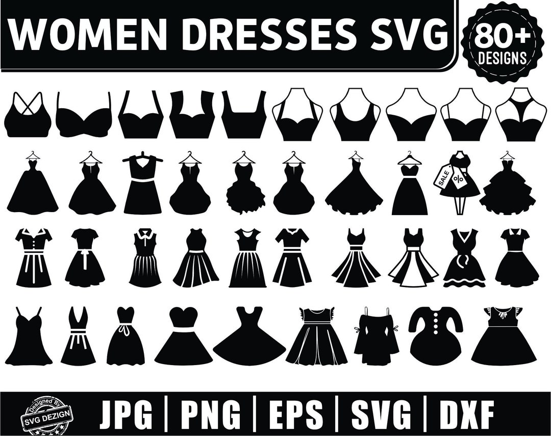Women's Dresses Svg, Dress Svg Bundle, Women Fashion Dress Silhouette ...