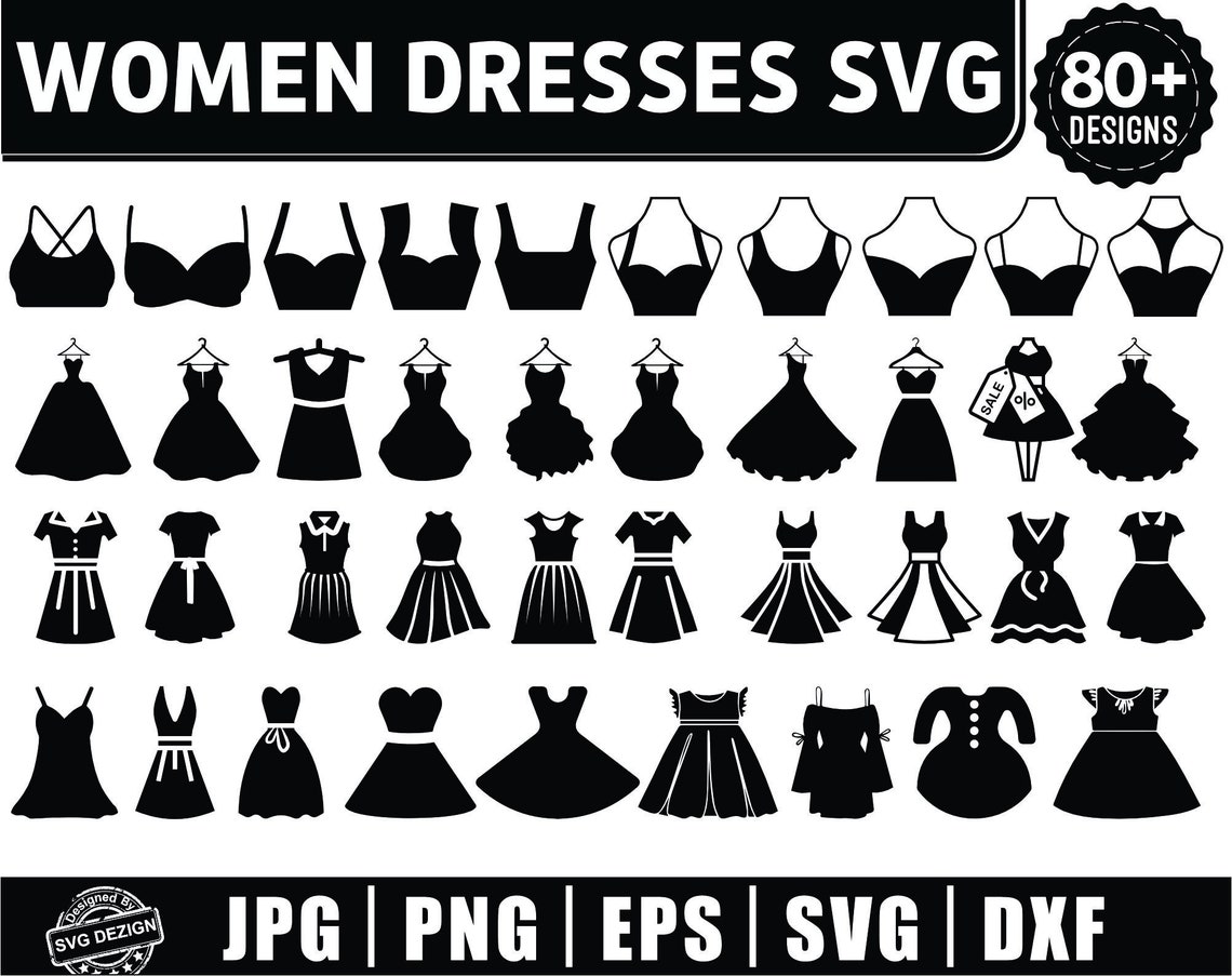 Women's Dresses Svg, Dress Svg Bundle, Women Fashion Dress Silhouette ...