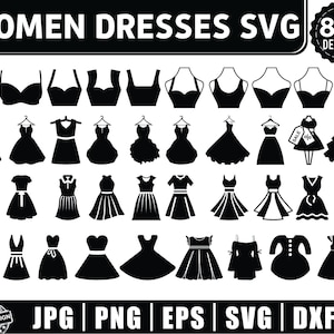 Women's Dresses Svg, Dress Svg Bundle, Women Fashion Dress Silhouette ...