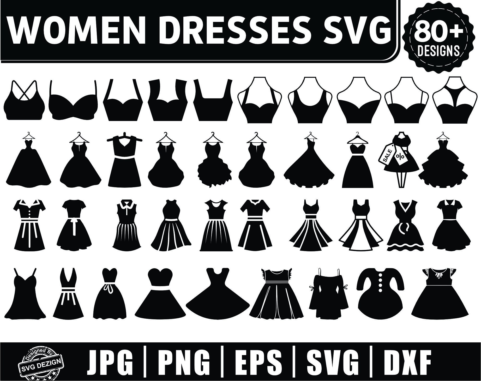 Women's Dresses Svg, Dress Svg Bundle, Women Fashion Dress Silhouette ...