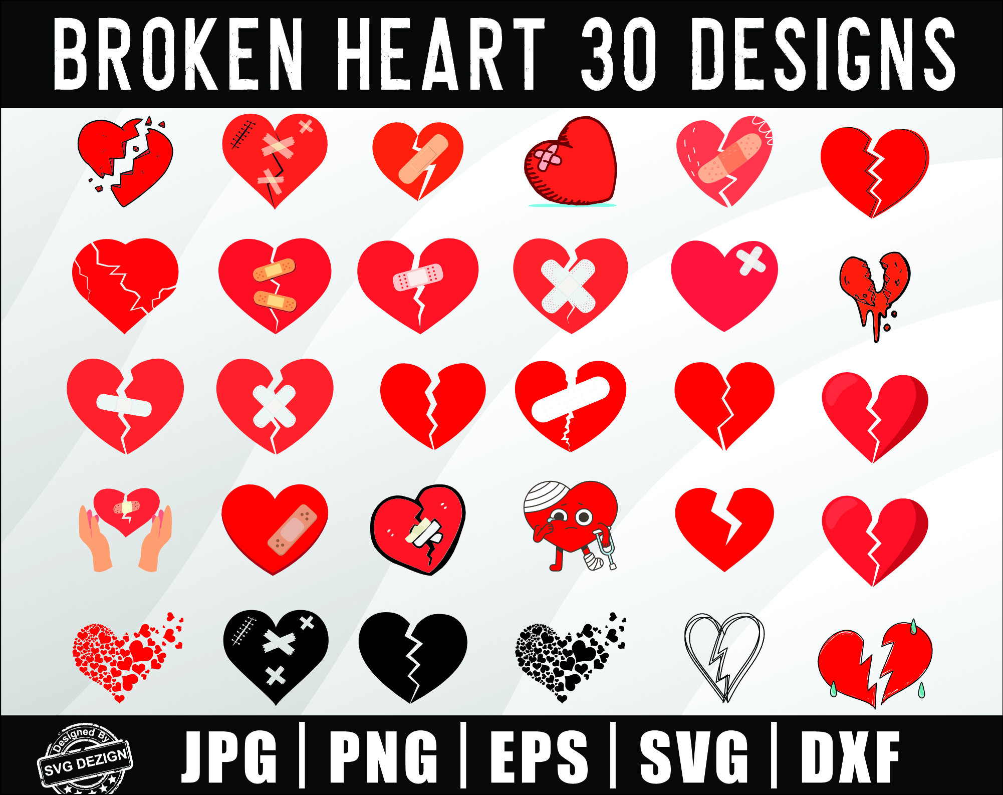 Broken Heart, Broken Heart Svg Bundle, Broken Heart Clipart, Cracked ...