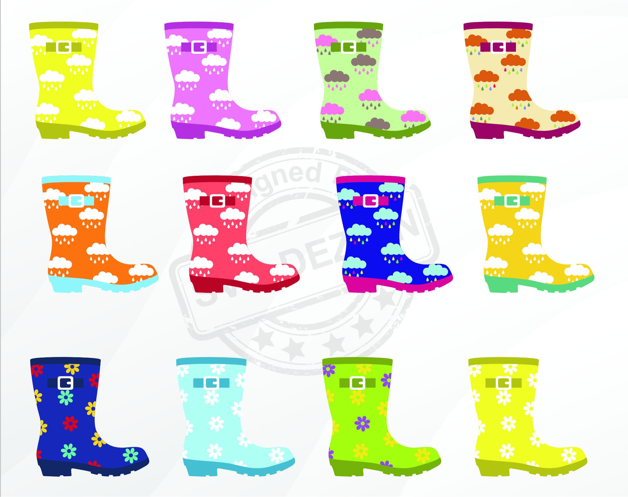 Colored Rain Boots Vector Drawing SVG Set, Color Rubber Boots Graphics ...