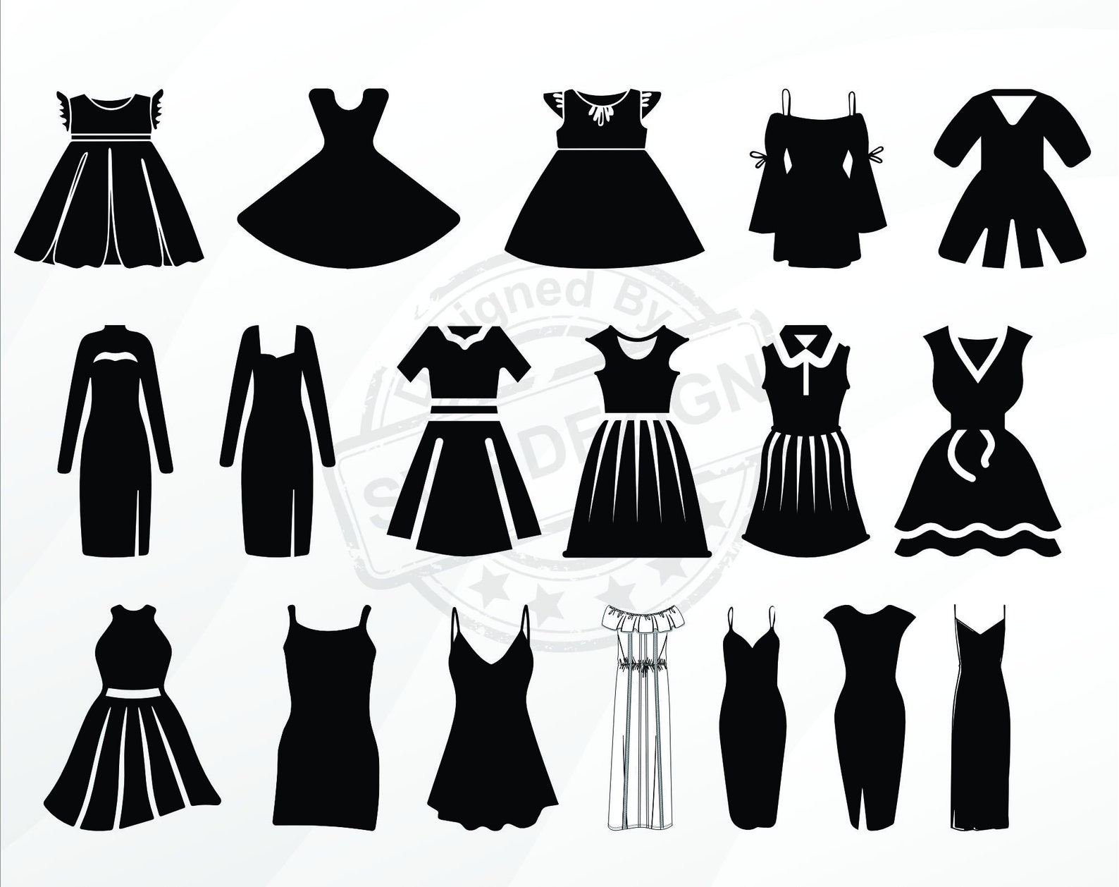 Women's Dresses Svg, Dress Svg Bundle, Women Fashion Dress Silhouette ...