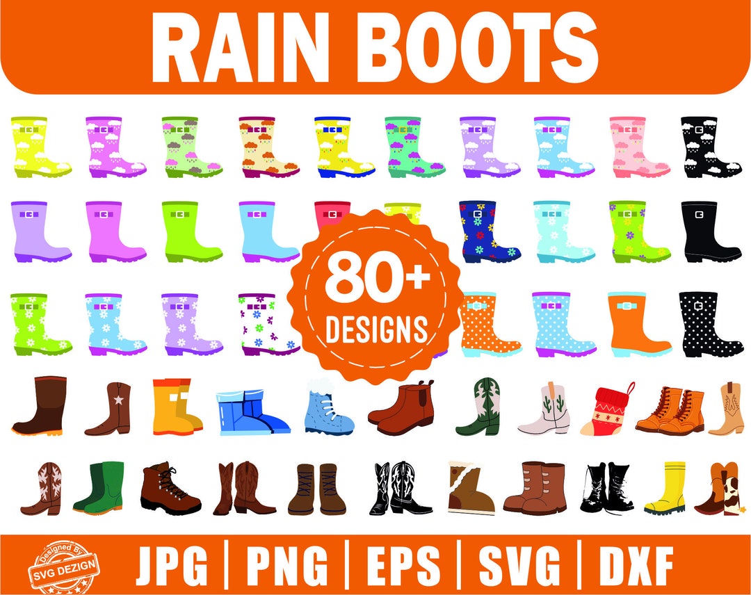 Colored Rain Boots Vector Drawing SVG Set, Color Rubber Boots Graphics ...