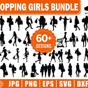 Shopping Girls SVG Bundle, Shopping Girls Silhouette, Shopping Women ...