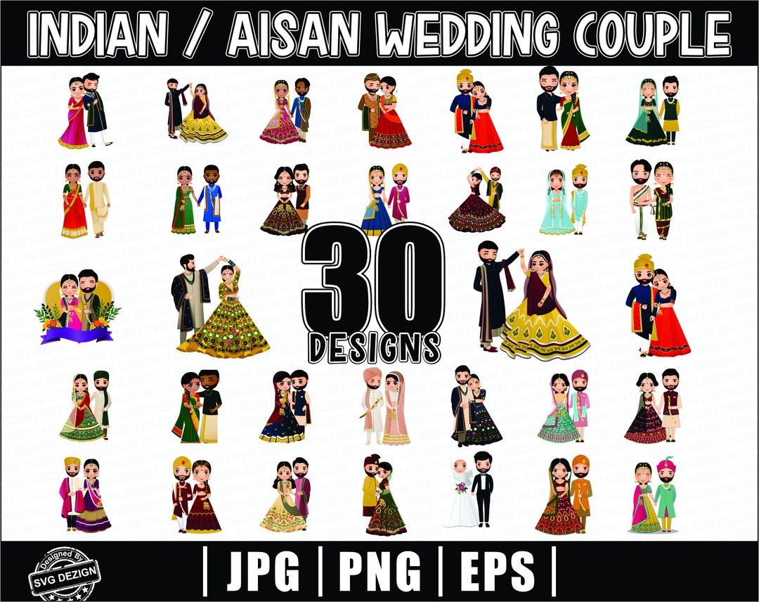 Asian, Indian Wedding Characters for Wedding Invitation| Wedding Couple ...