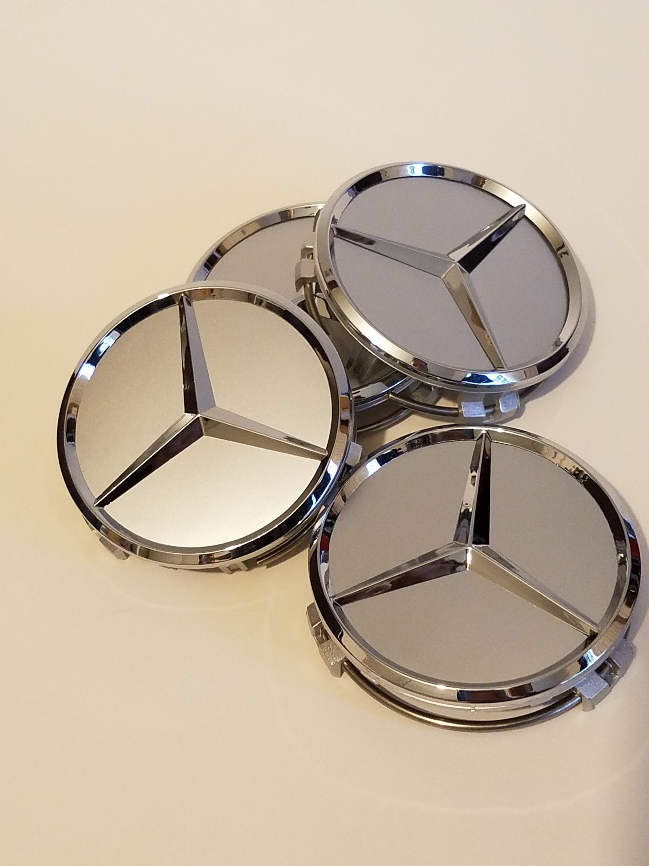 Silver Chrome Logo Mercedes AMG Star 75mm Wheel Center Rim Hub Caps ...