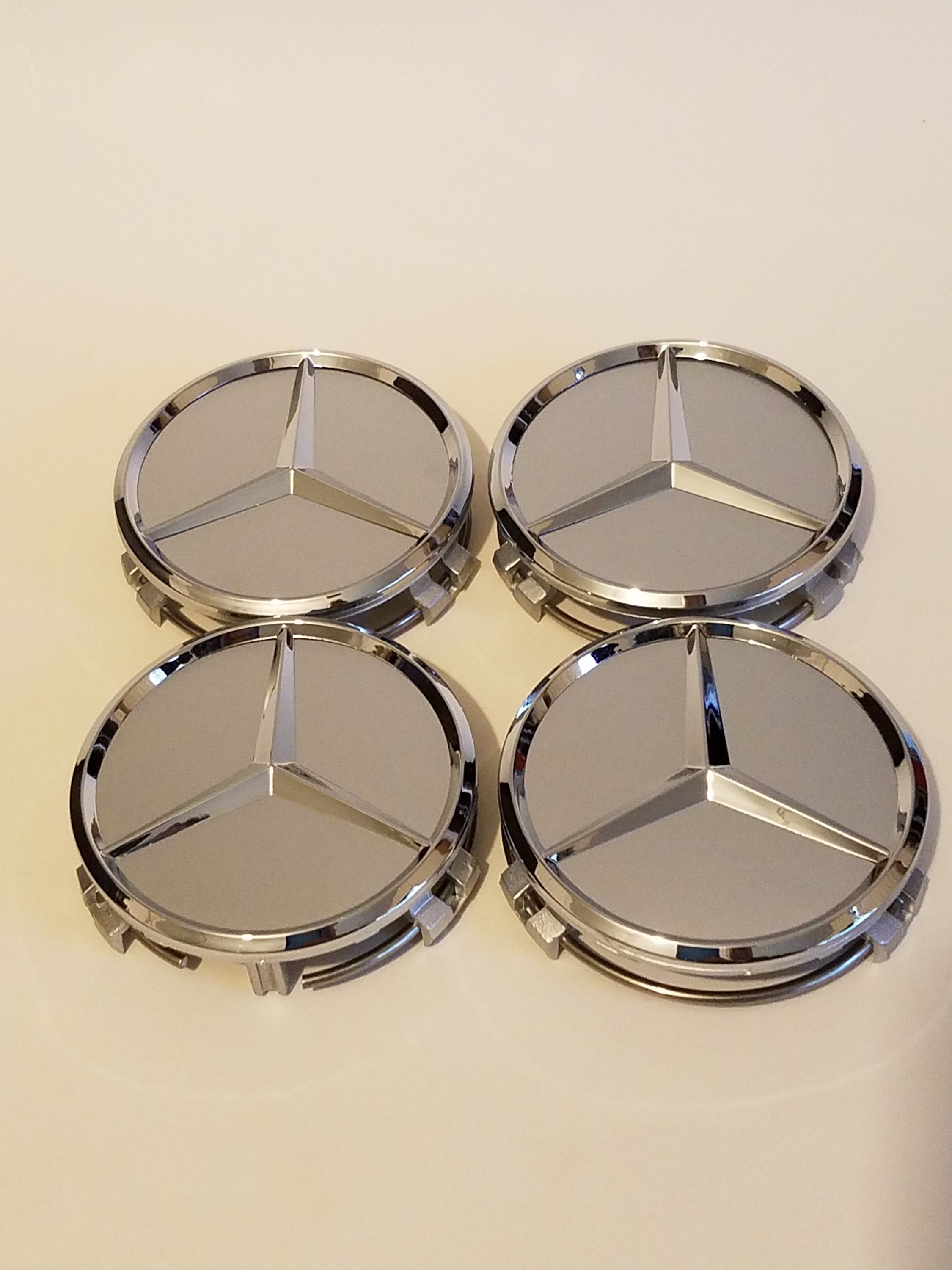 Silver Chrome Logo Mercedes AMG Star 75mm Wheel Center Rim Hub Caps ...