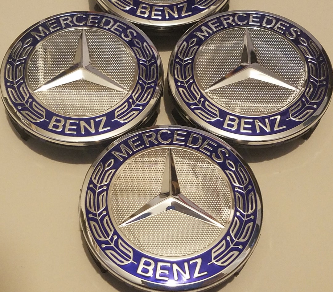 Blue Wreath Mercedes Benz AMG 75mm Wheel Center Rim Hub Caps Hubcap ...