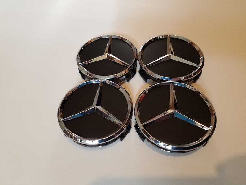 Matte Black Chrome Logo Mercedes AMG Star 75mm Wheel Center Rim Hub ...