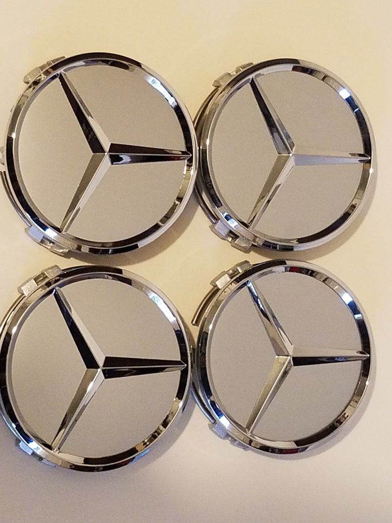 Silver Chrome Logo Mercedes AMG Star 75mm Wheel Center Rim Hub Caps ...