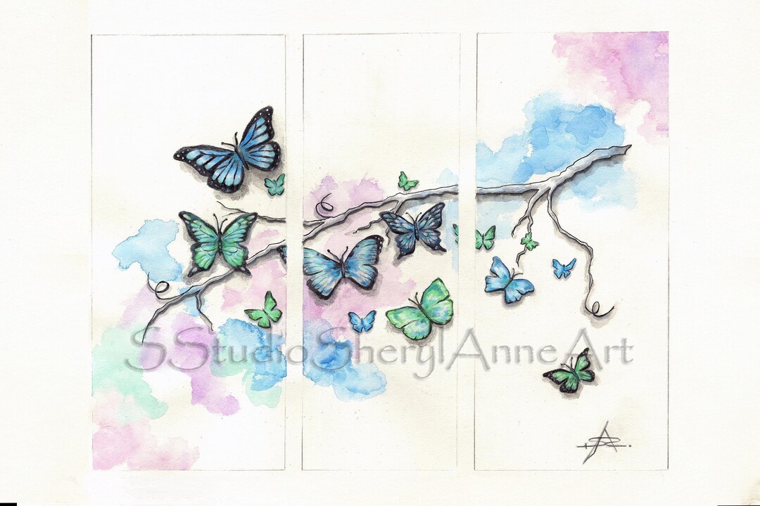 Butterfly Art Print: Watercolor Colored Pencil Drawing - Etsy