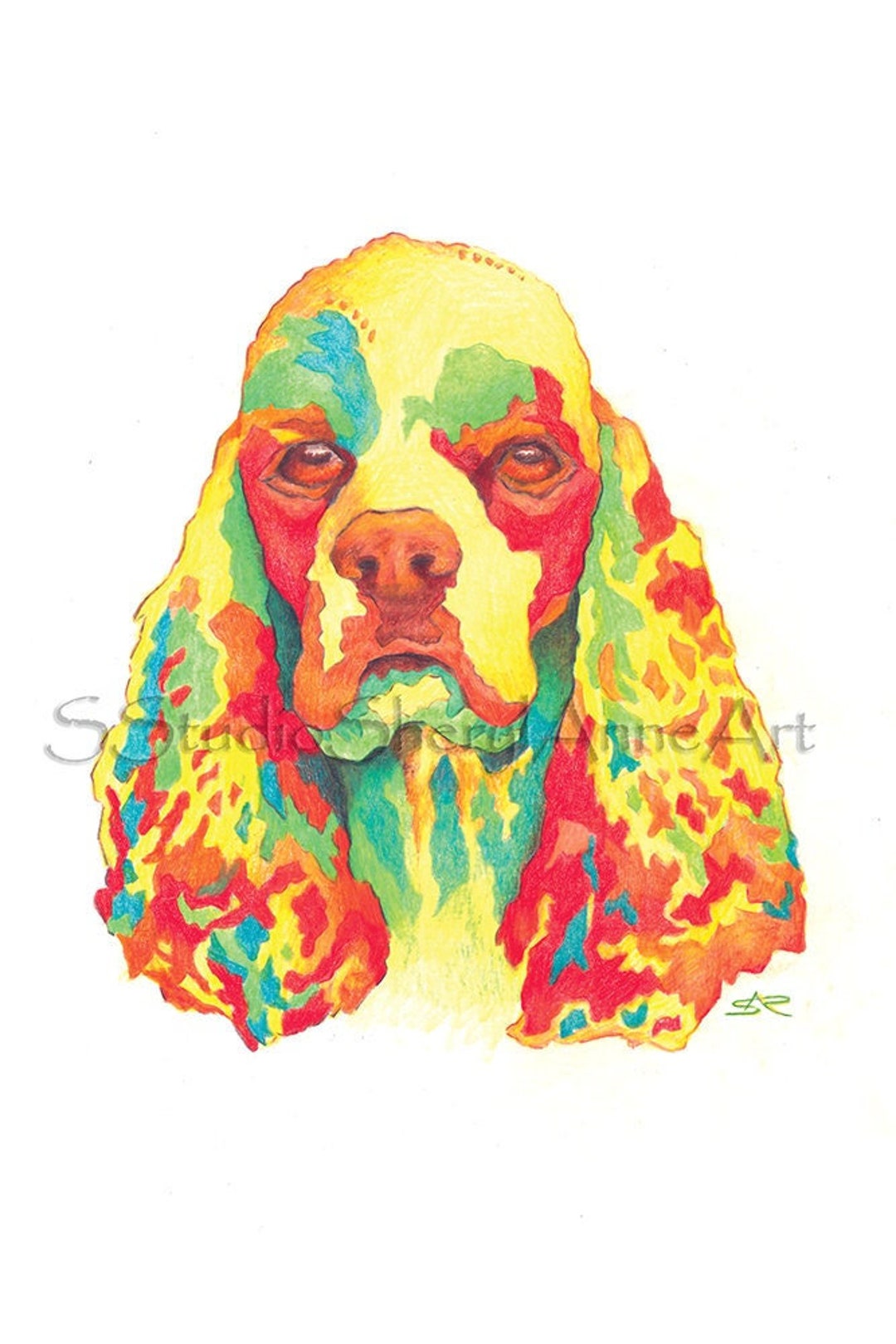 Whimsical Cocker Spaniel Art Print: Colorful Dog Drawing - Etsy
