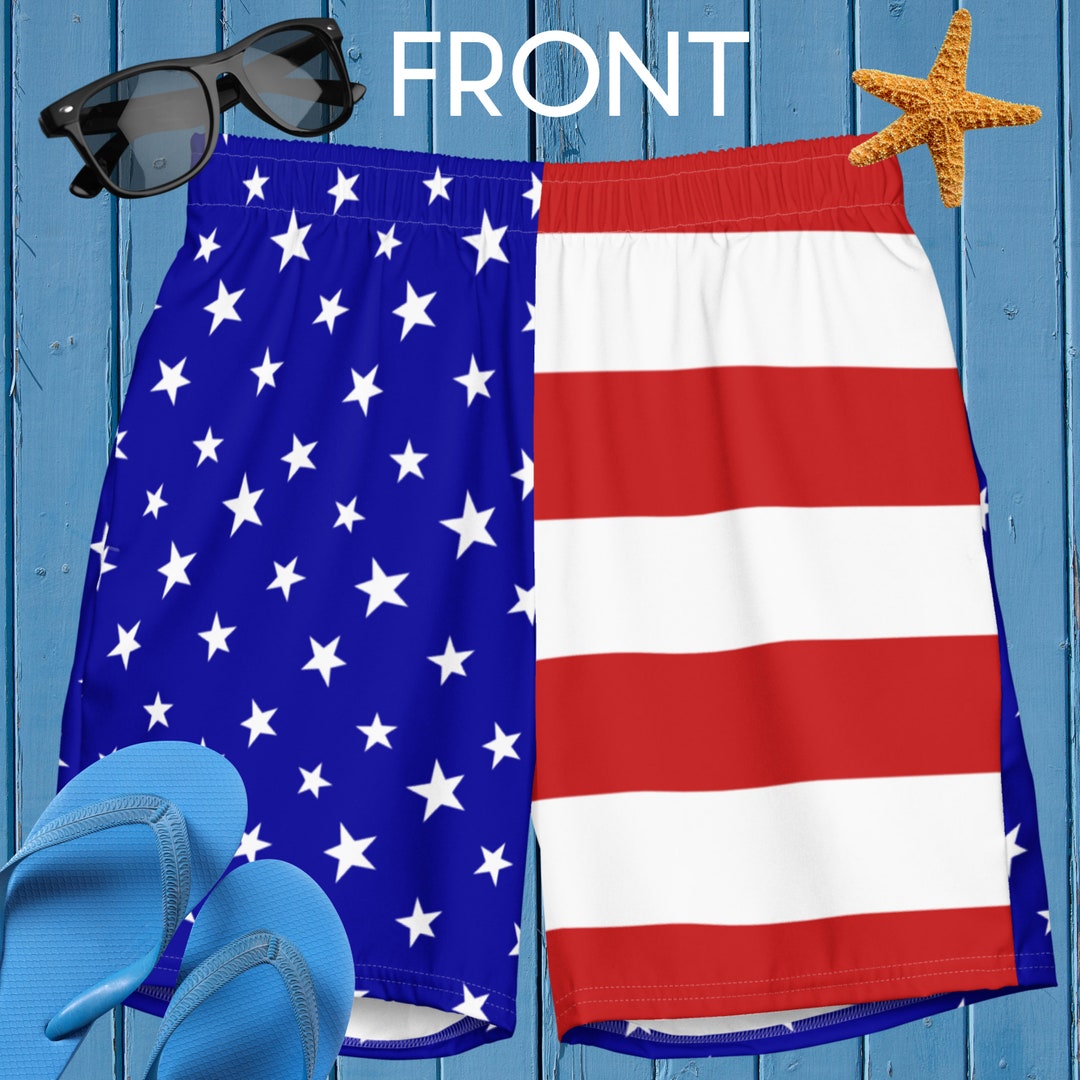 American Flag Men's Swim Trunks, Patriotic 4th of July Swimwear ...