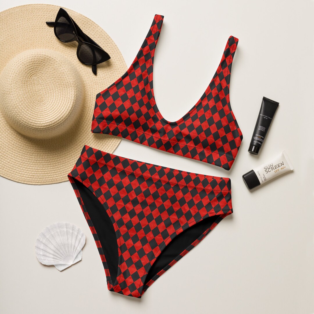 Alice in Wonderland Red Queen Bikini, Red and Black Diamond Patterned ...
