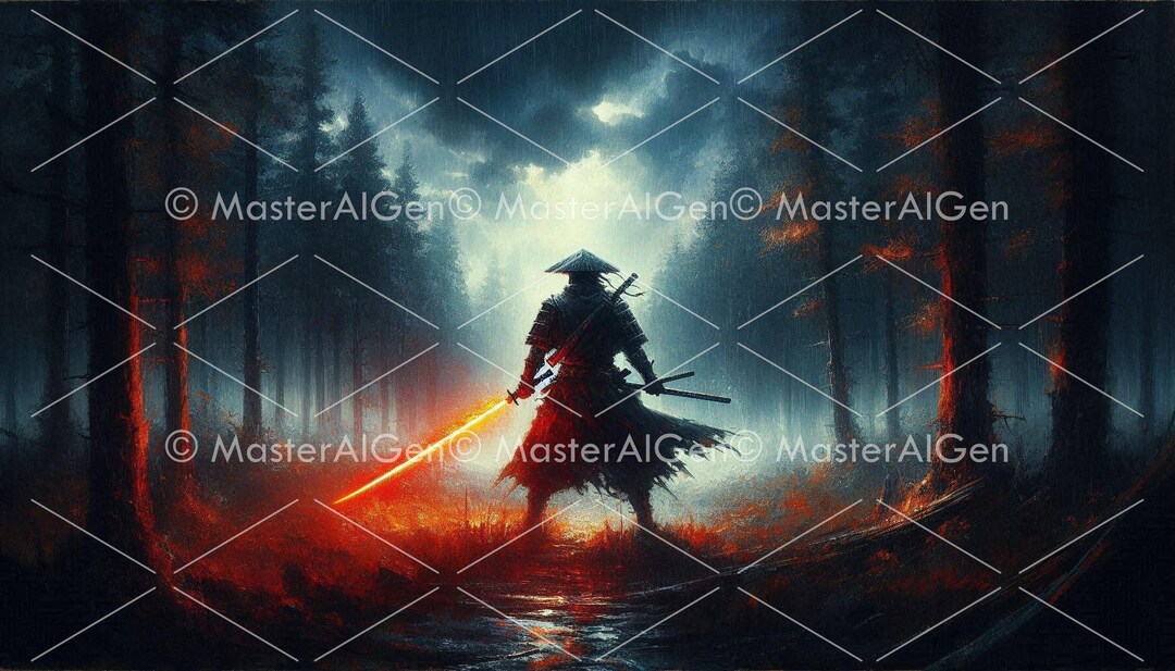 Samurai_012: Samurai With Glowing Red Sword. Digital Art, AI Generated ...