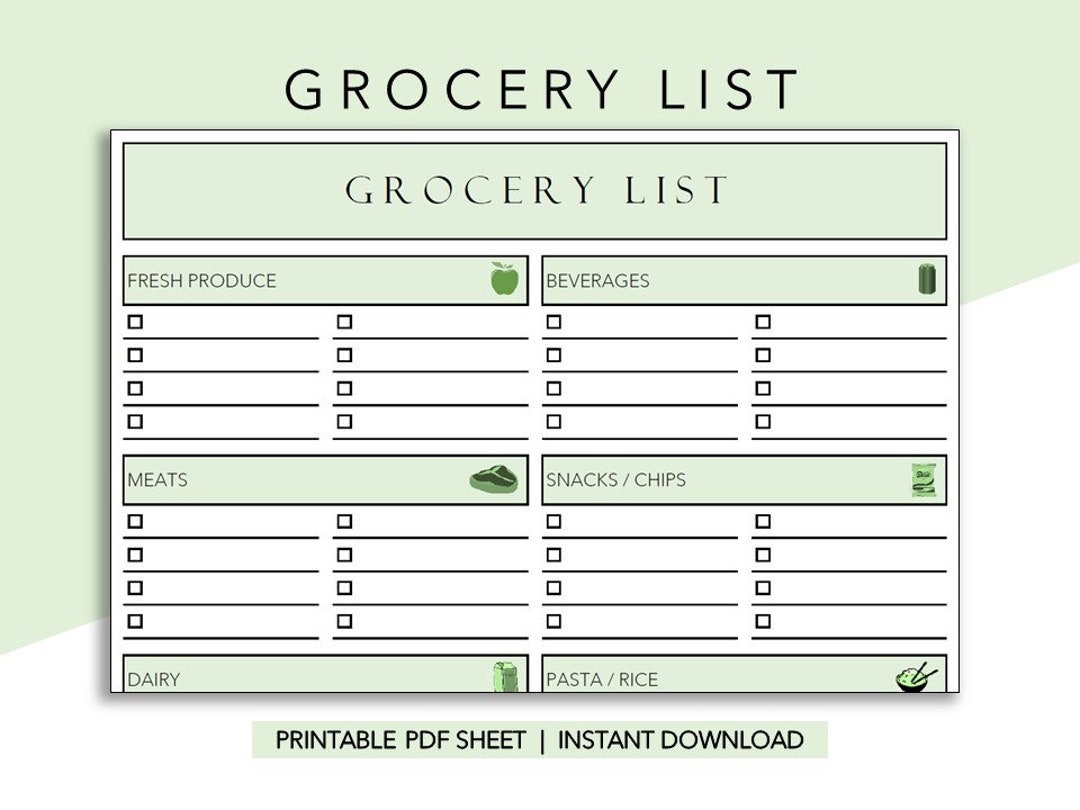 Grocery List PDF, Grocery Log, Grocery Planner - Etsy