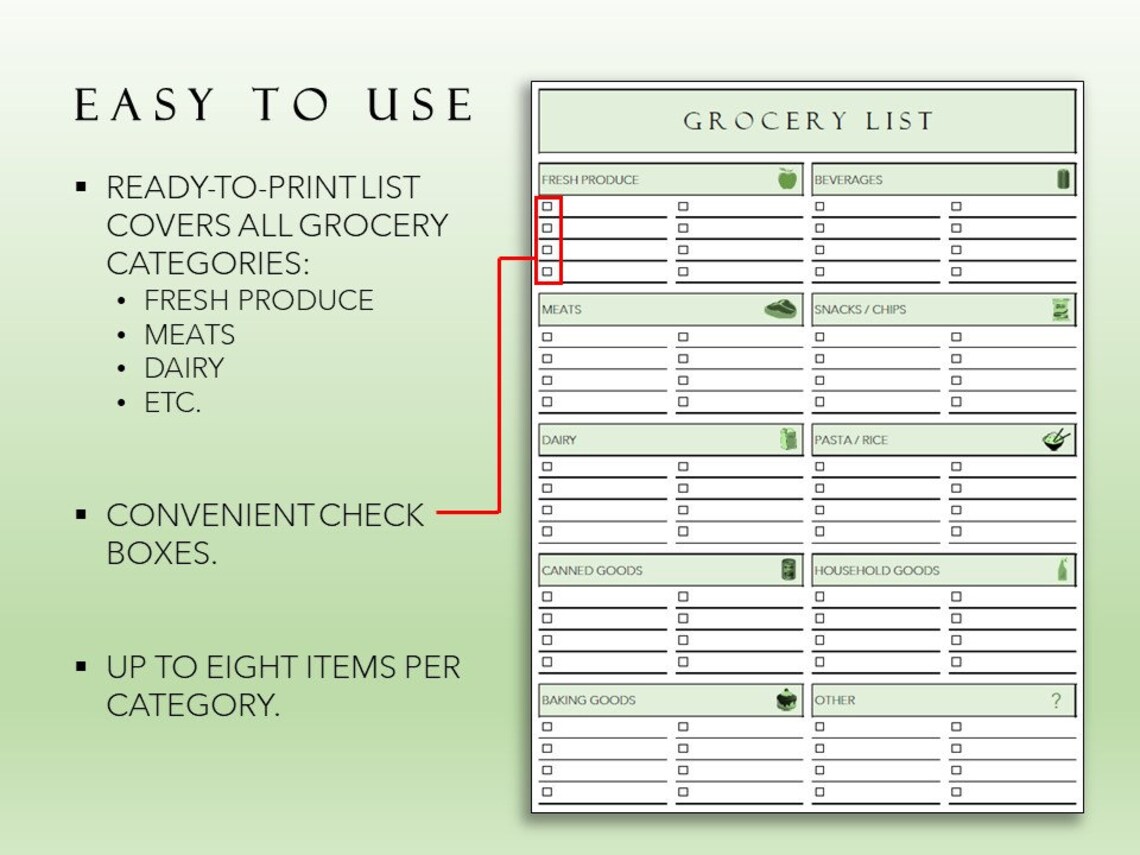 Grocery List PDF, Grocery Log, Grocery Planner - Etsy