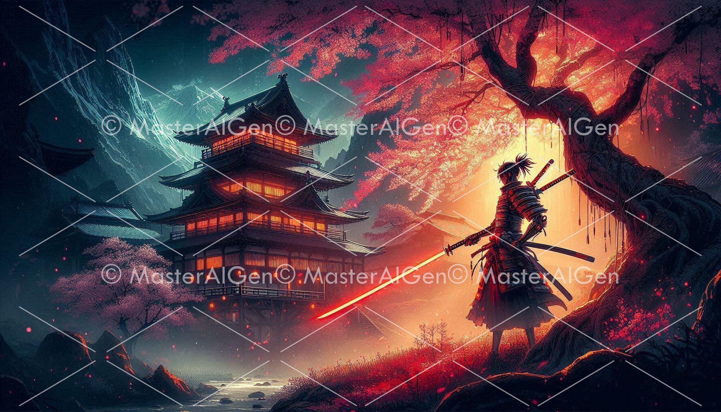 Samurai_050: Samurai Under a Tree. Digital Art, AI Generated, Desktop ...