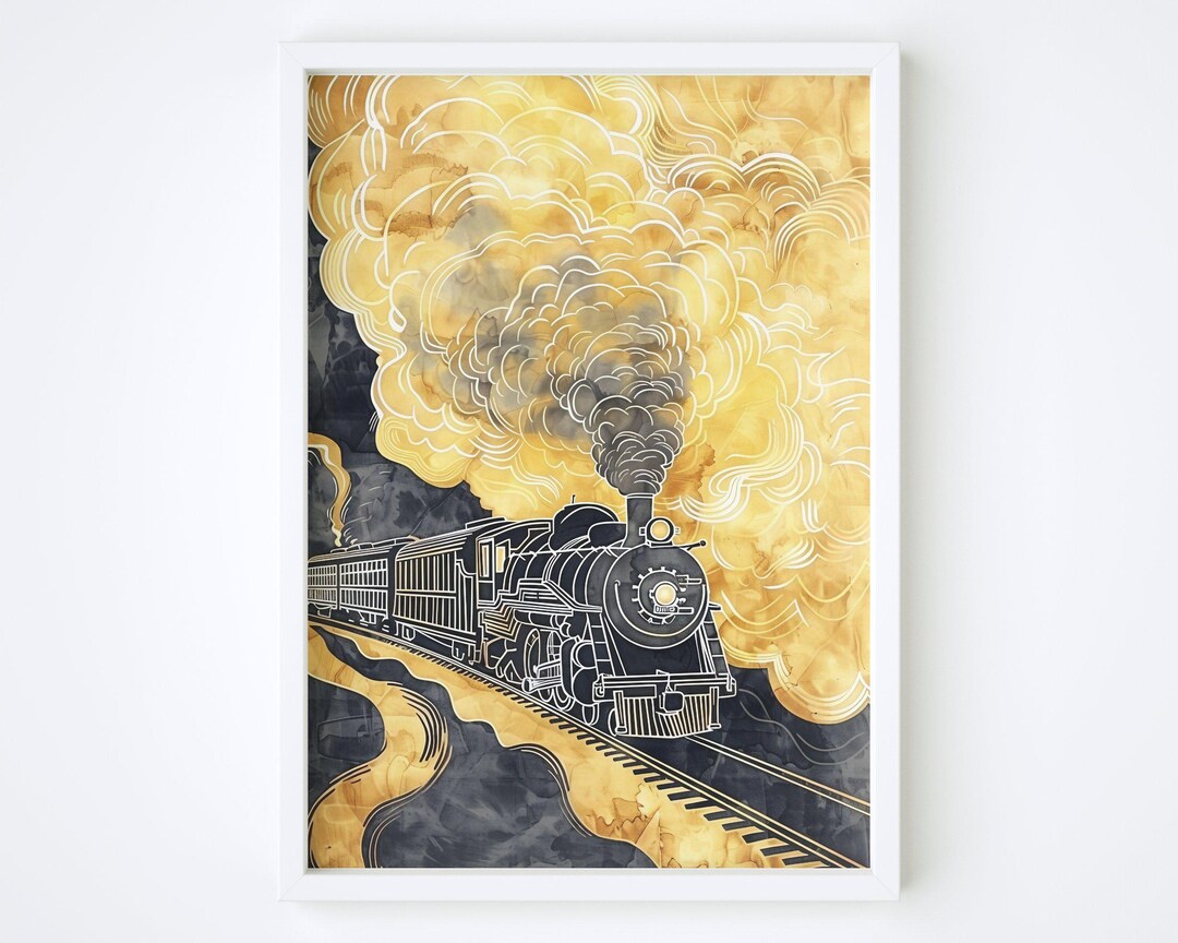 Vintage Steam Locomotive Wall Art, Digital Train Artwork, Railroad ...