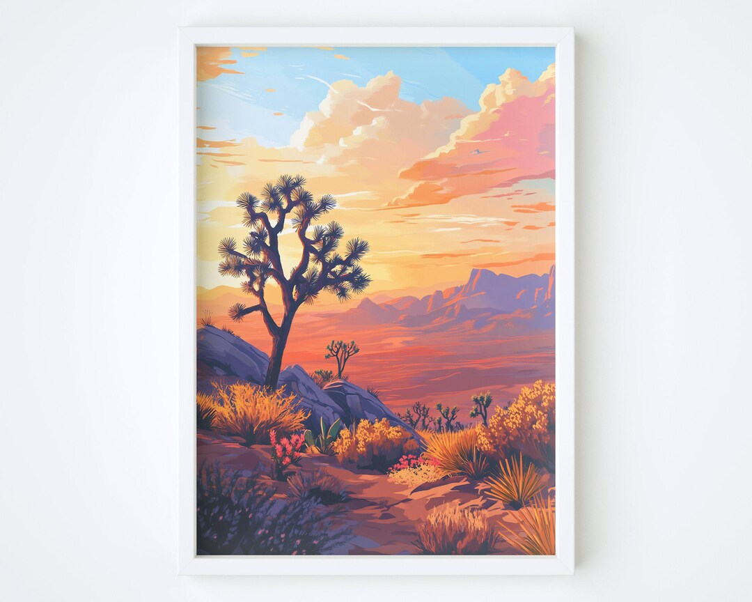 Joshua Tree Poster, Joshua Tree Wall Art, Sunset Desert Print, Nature ...