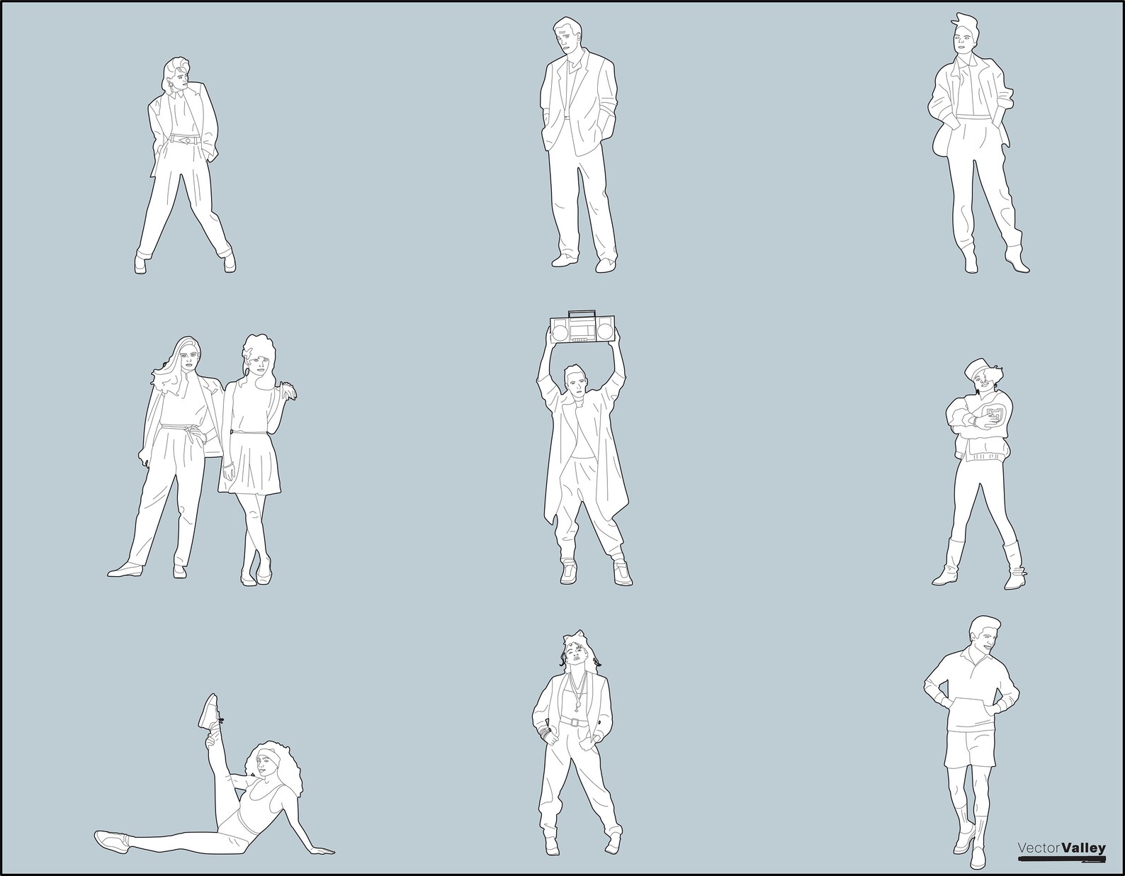 80s Tribute, Vector/cad Block Figure Scales Set (9) - Etsy