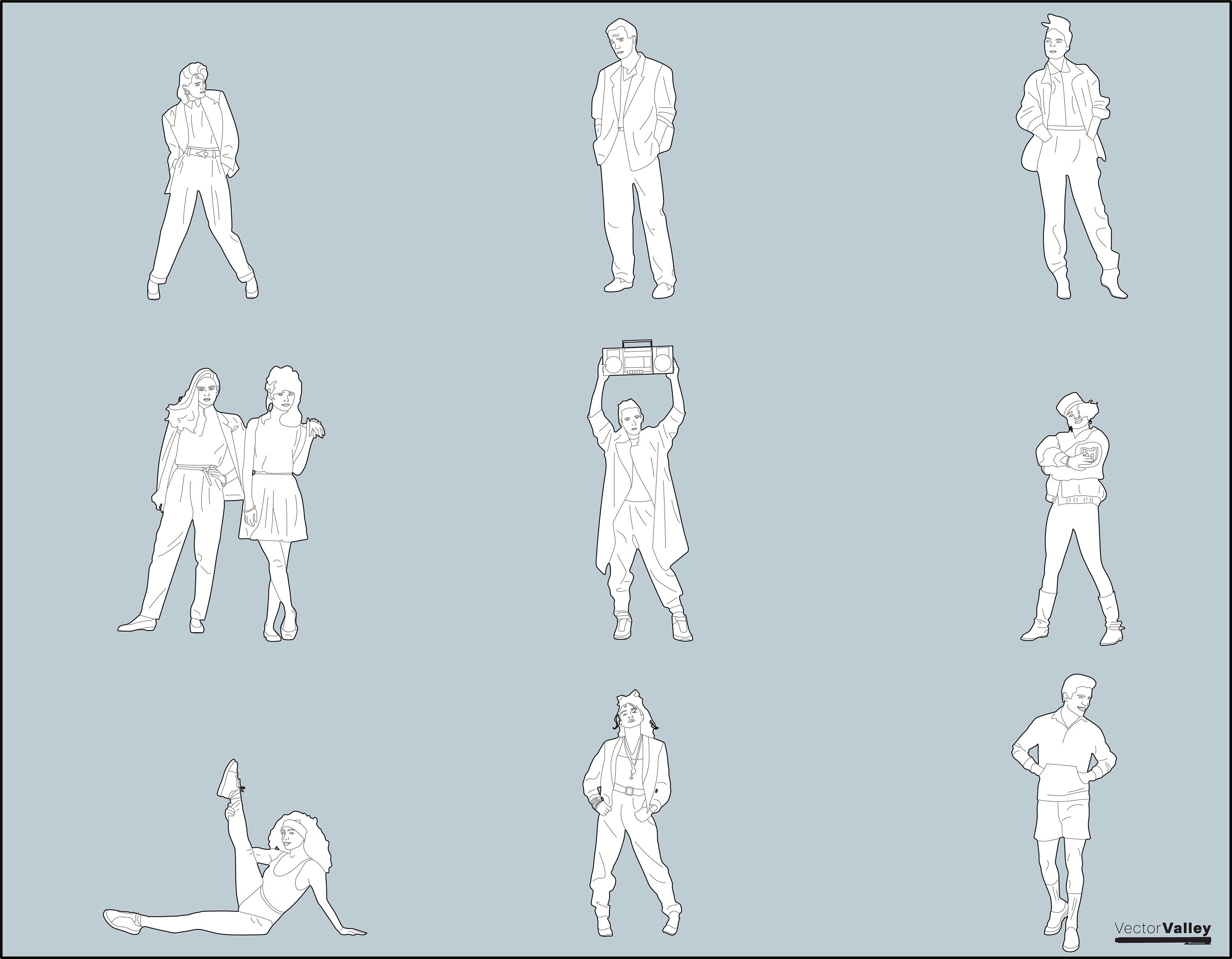 80s Tribute, Vector/cad Block Figure Scales Set (9) - Etsy