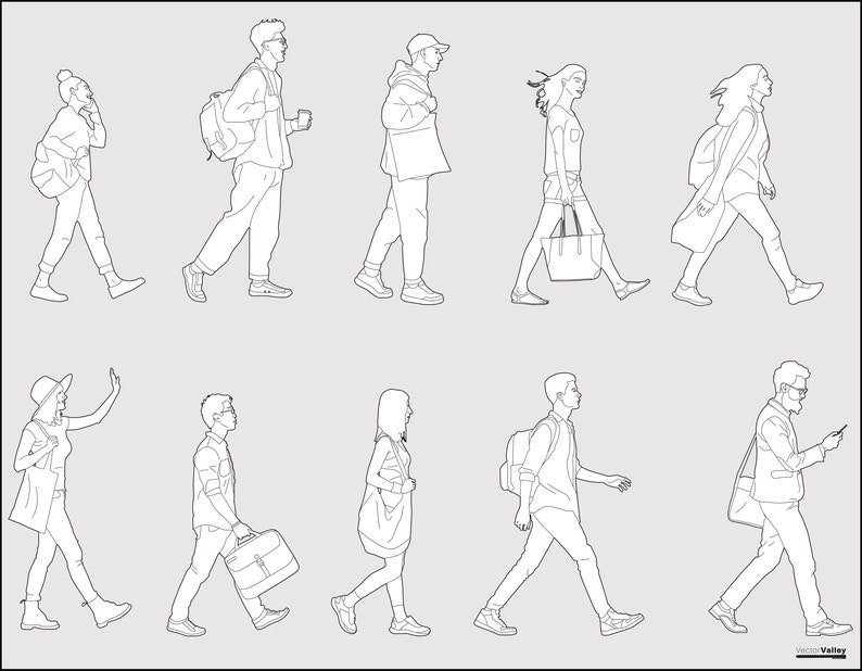 Vector Illustrations of People Walking With Bags: Perfect for ...