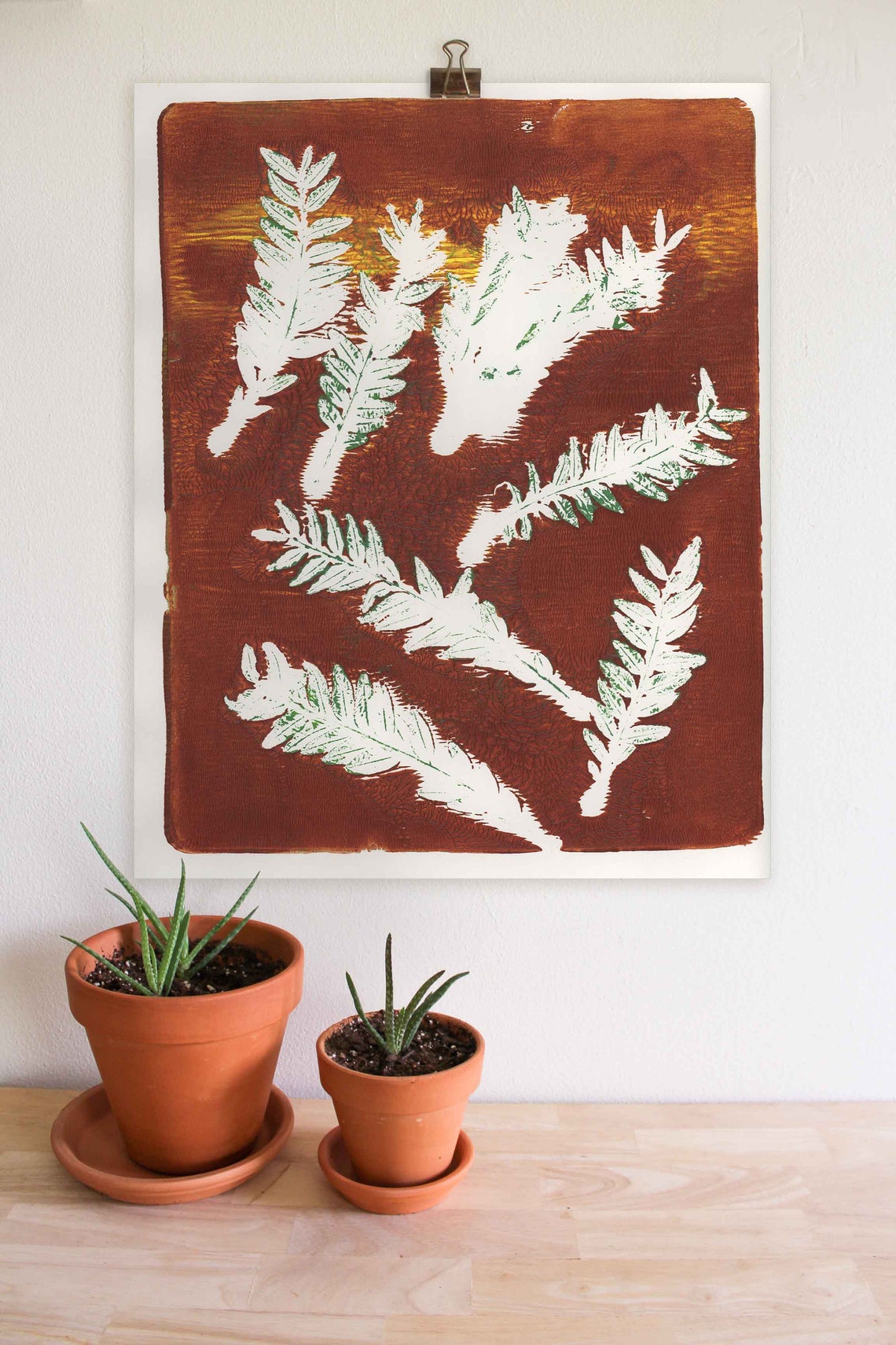 Honey Locust Leaf Art Print, Botanical Gel Plate Print - Etsy