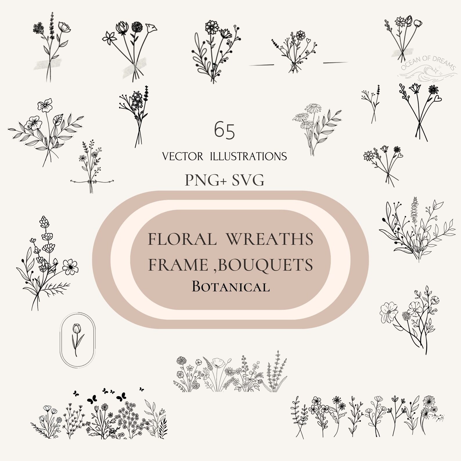 Wildflowers Svg Png Vector Files for Cricut ,clip Art , Hand-drawn ...