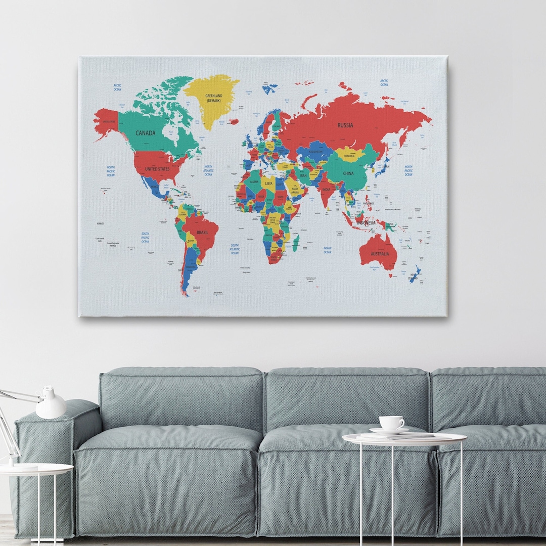 Buy World Map Wall Art, World Map, World Map Canvas Painting, Framed ...