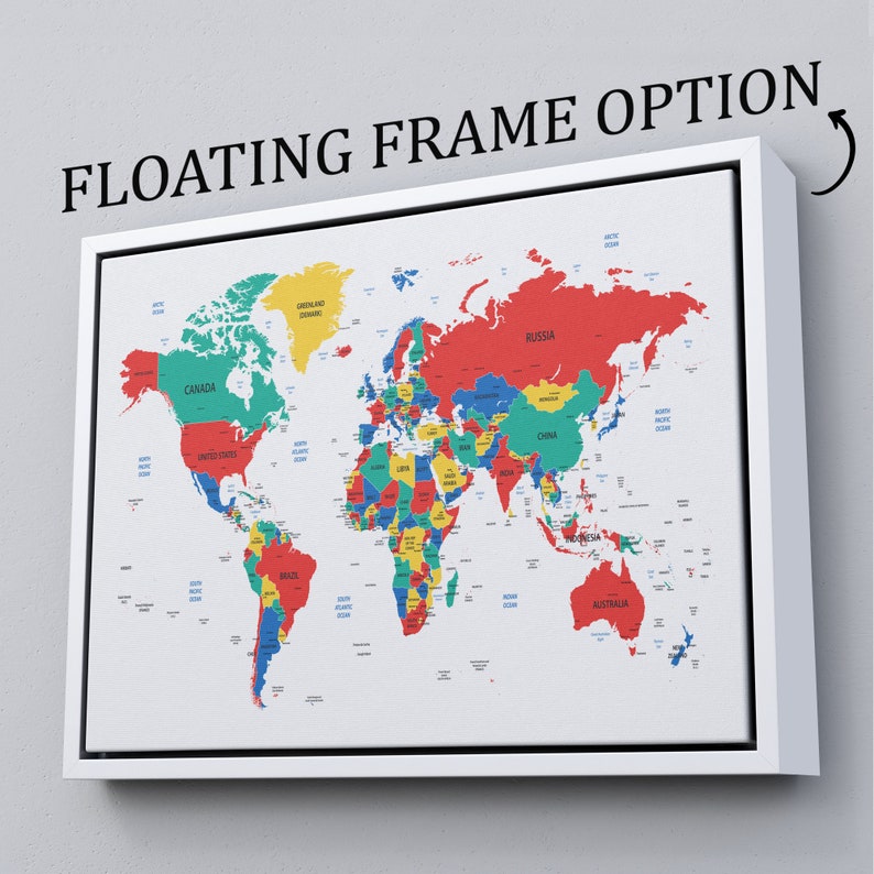 World Map Wall Art, World Map, World Map Canvas Painting, Framed World Map, World Map Print ...