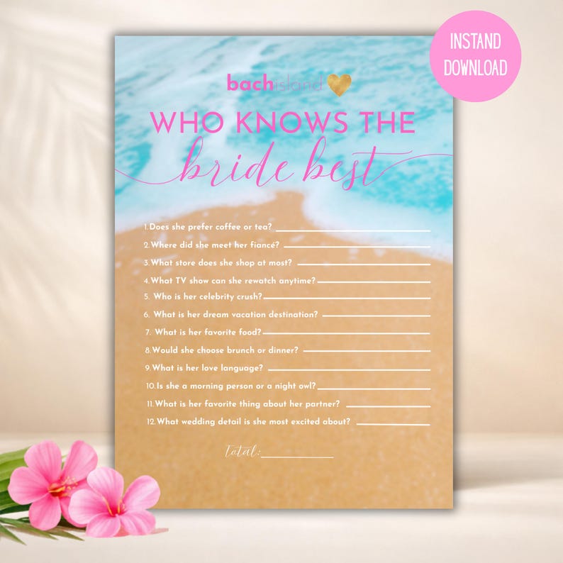 Bach Island Who Knows the Bride Best Game Bachelorette Bridal Shower ...