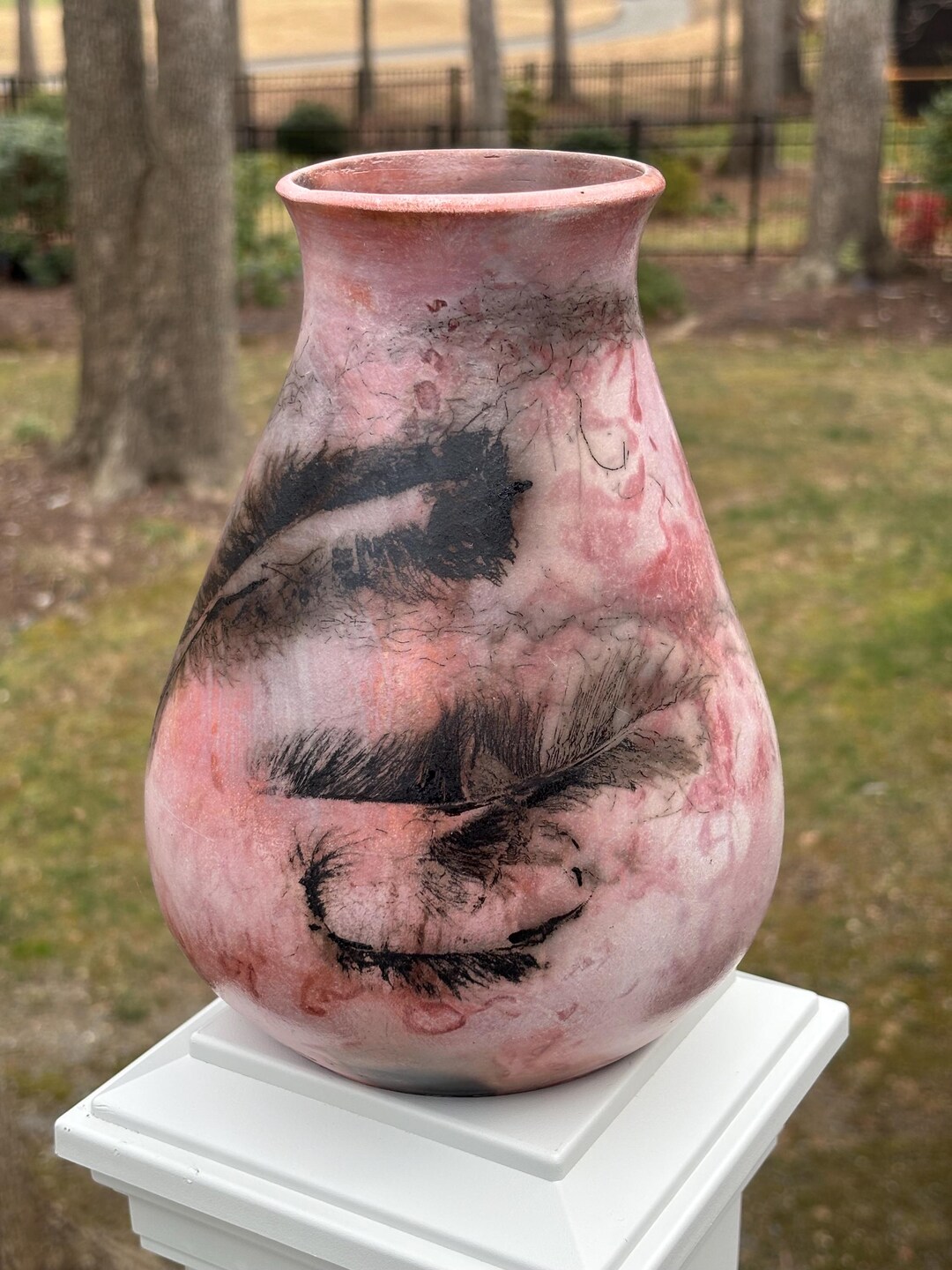 Tall Feather Raku Pot, Fired in a Saggar With Soluable Salt Solution - Etsy