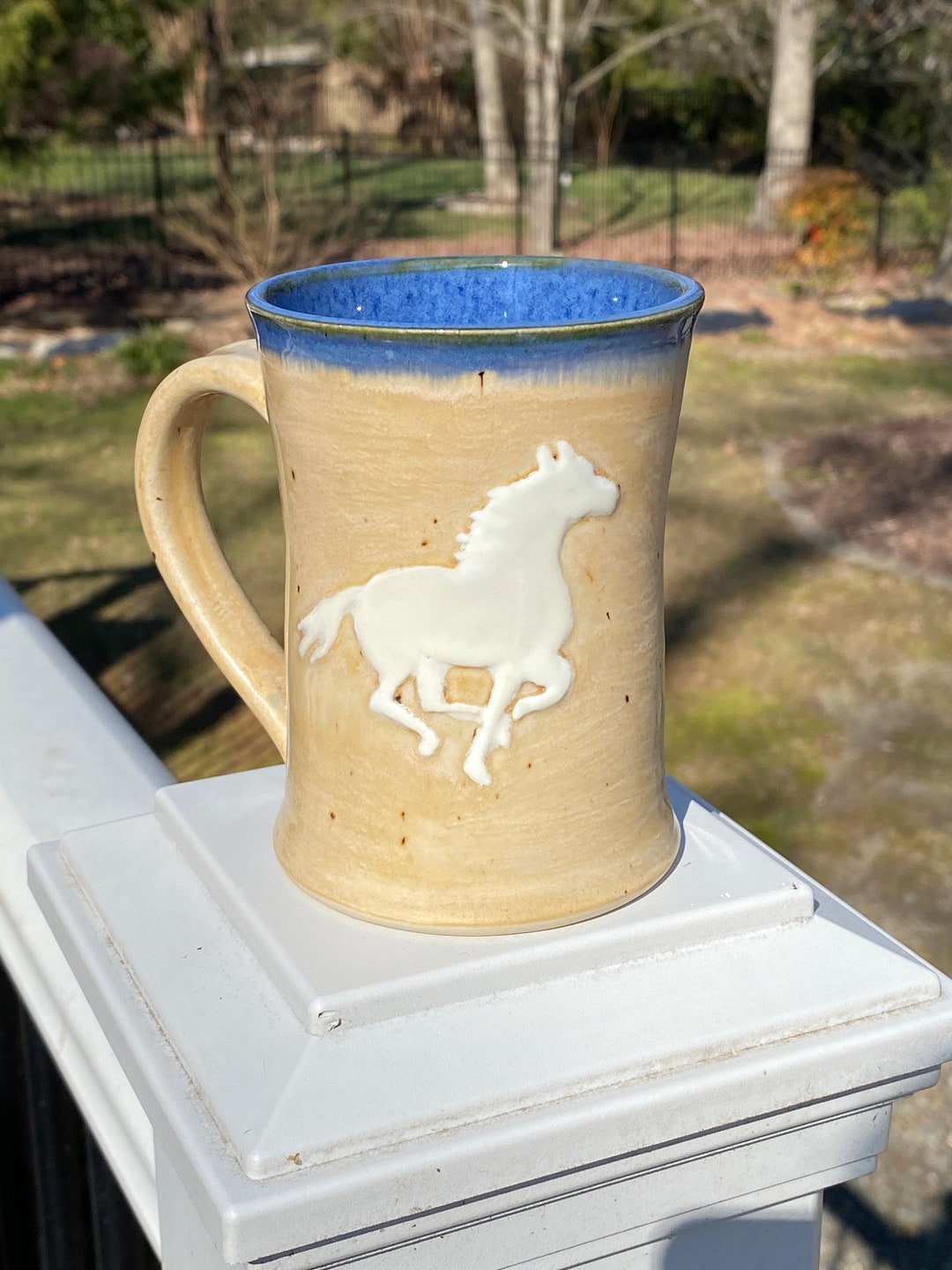 Running White Horse Mug, Handmade Pottery - Etsy