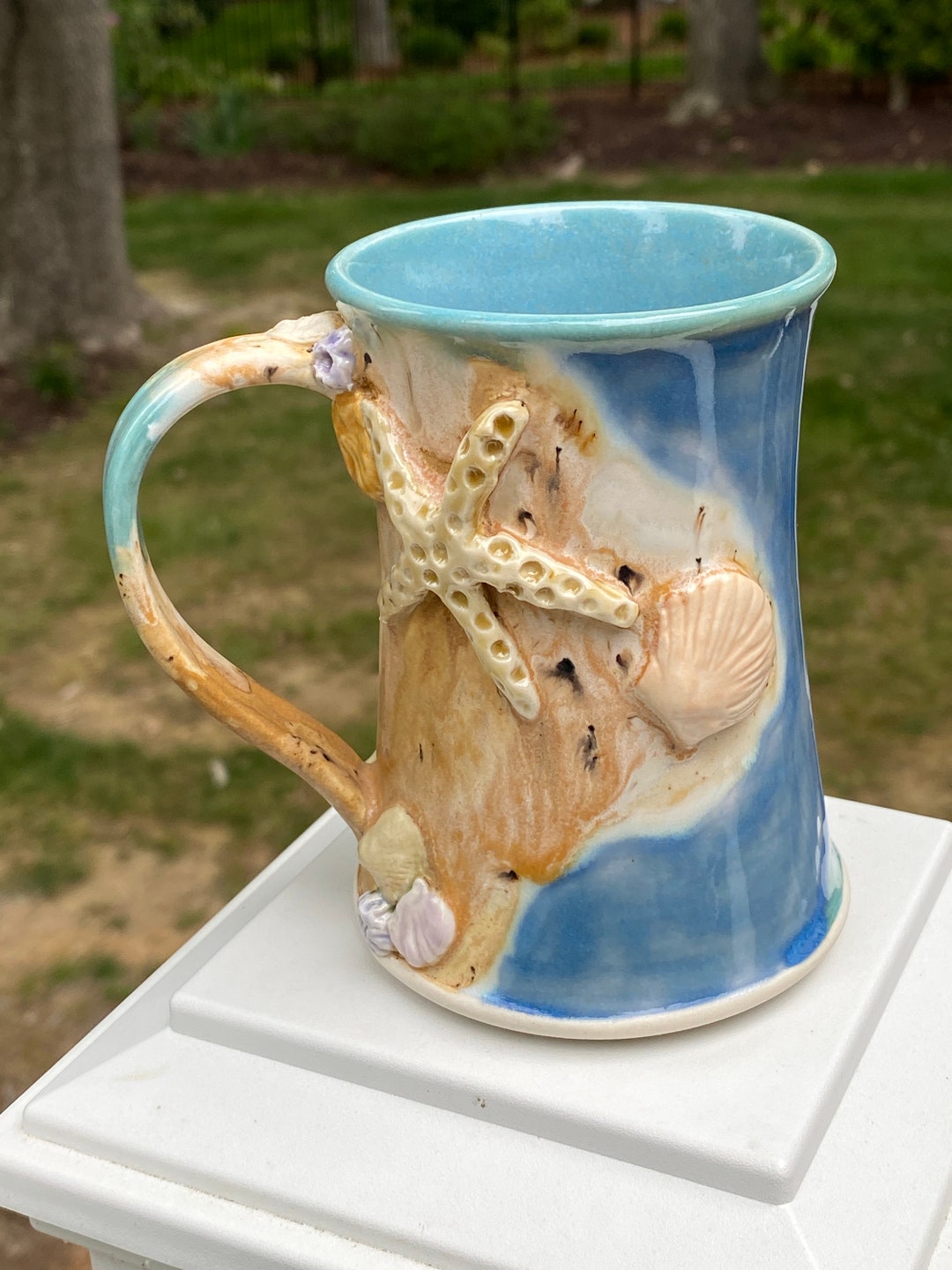 Pottery Mug With Starfish and Seashells, Beach Vibe - Etsy