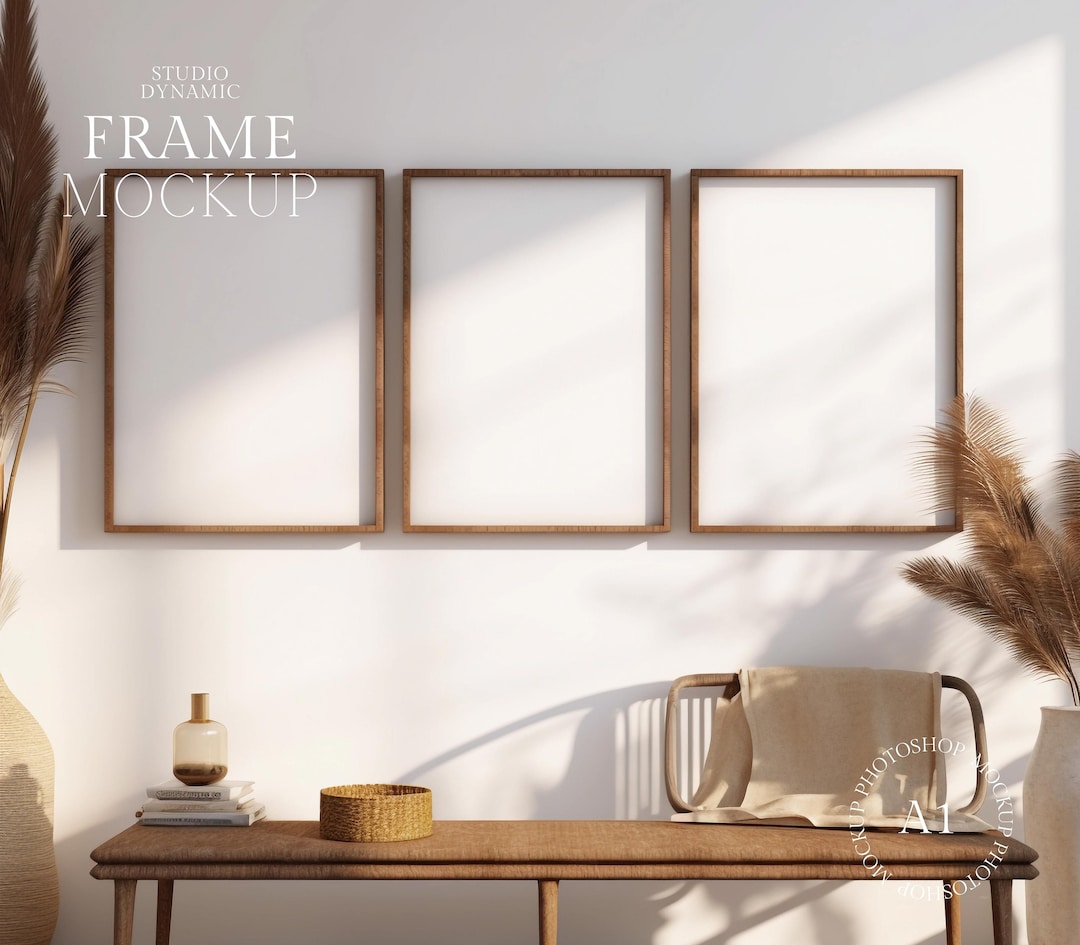 3 Frame Boho Mockup - Woord Frame Mock up - Boho Home Interior Mockup ...