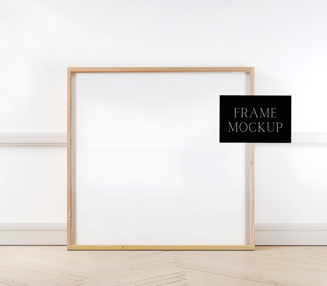 Close up Minimal Square Frame Mockup - Modern Wood Frame Art Display ...