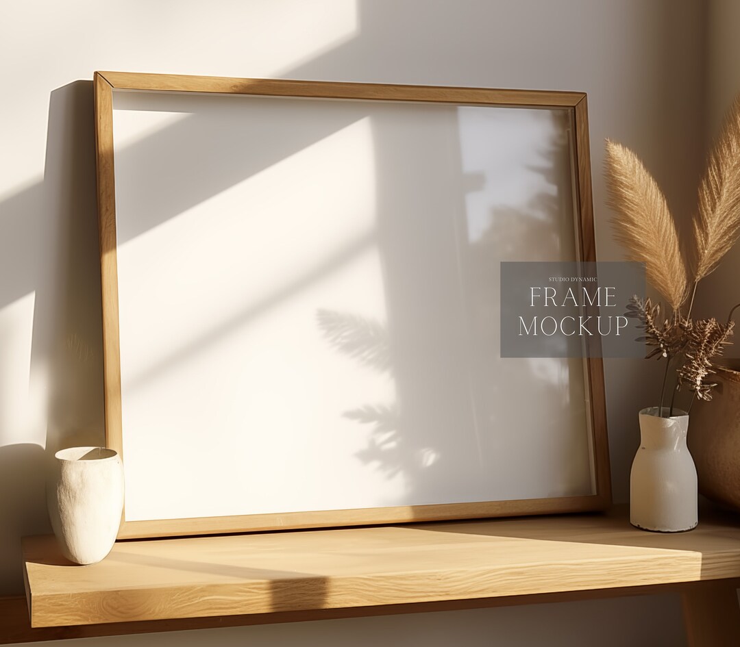 Wooden Landscape Frame Mockup - Glass Reflection - Natural Light - PSD ...