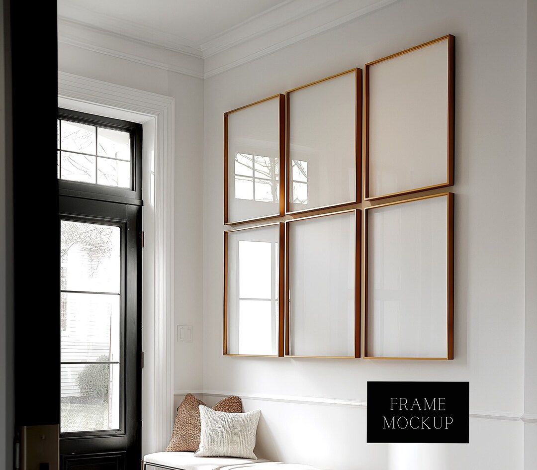 6 Vertical Frame Mockup Art Display - Side View - Window Reflection ...