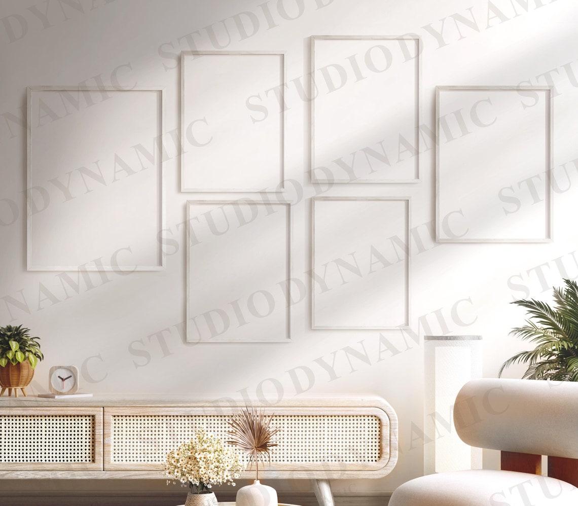 6 Frames Mockup | JPEG PSD | Wood Frame Artwork Mockup | Interior ...