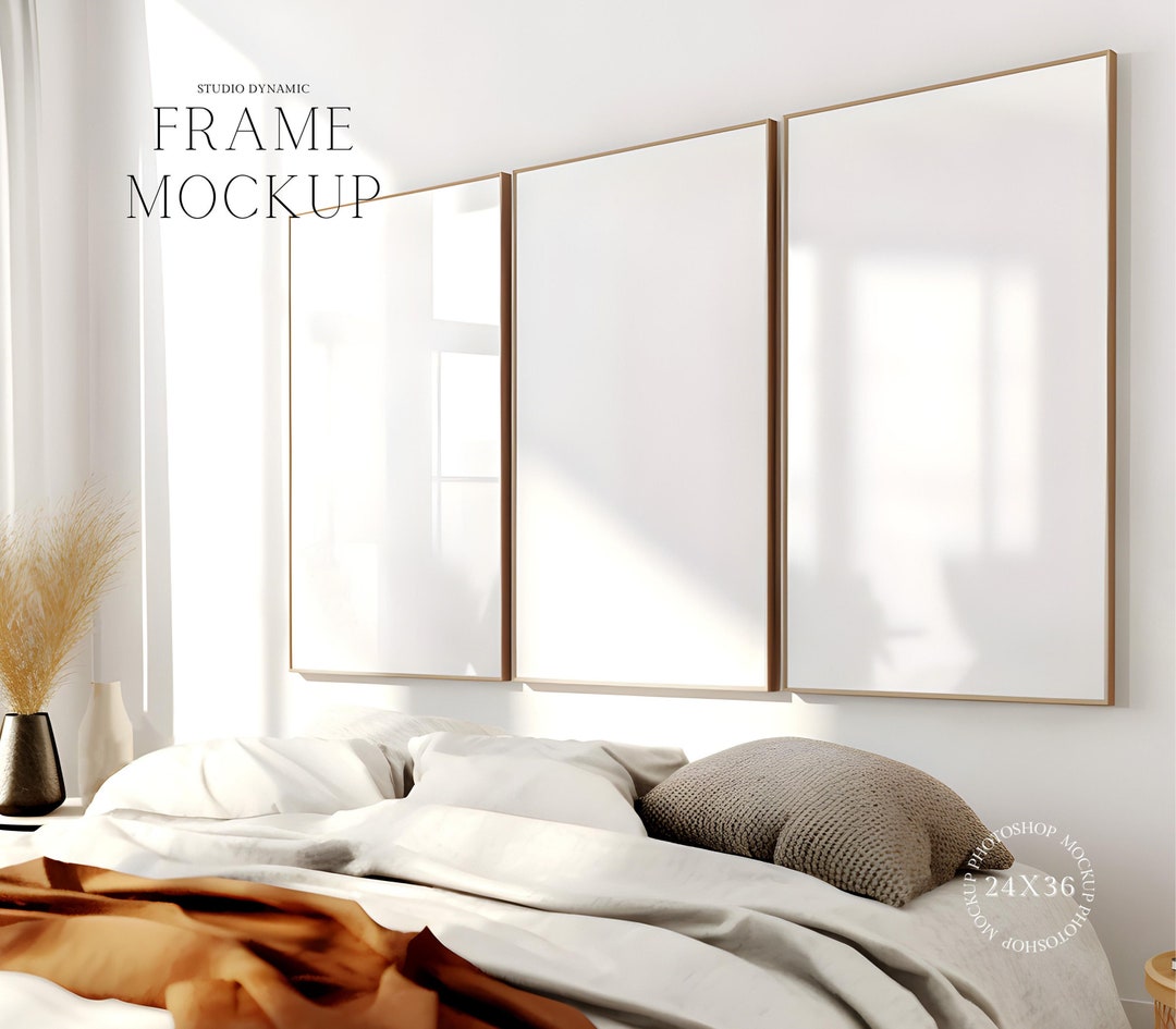 3 Frame Boho Poster Mockup - Artwork Mockup - Glass Reflection Mockup ...