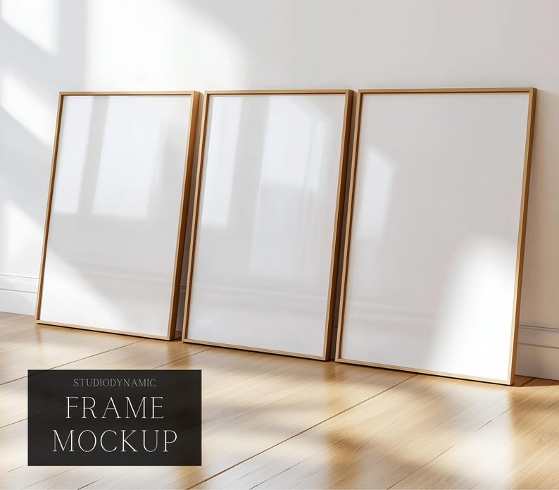 3 Frame Mockup - Black Frame Mockup - Glass Reflection Art Display ...