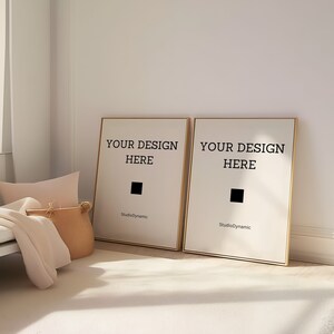 Double Vertical Frame Art Display Mockup - Wood Frame -simple Interior ...