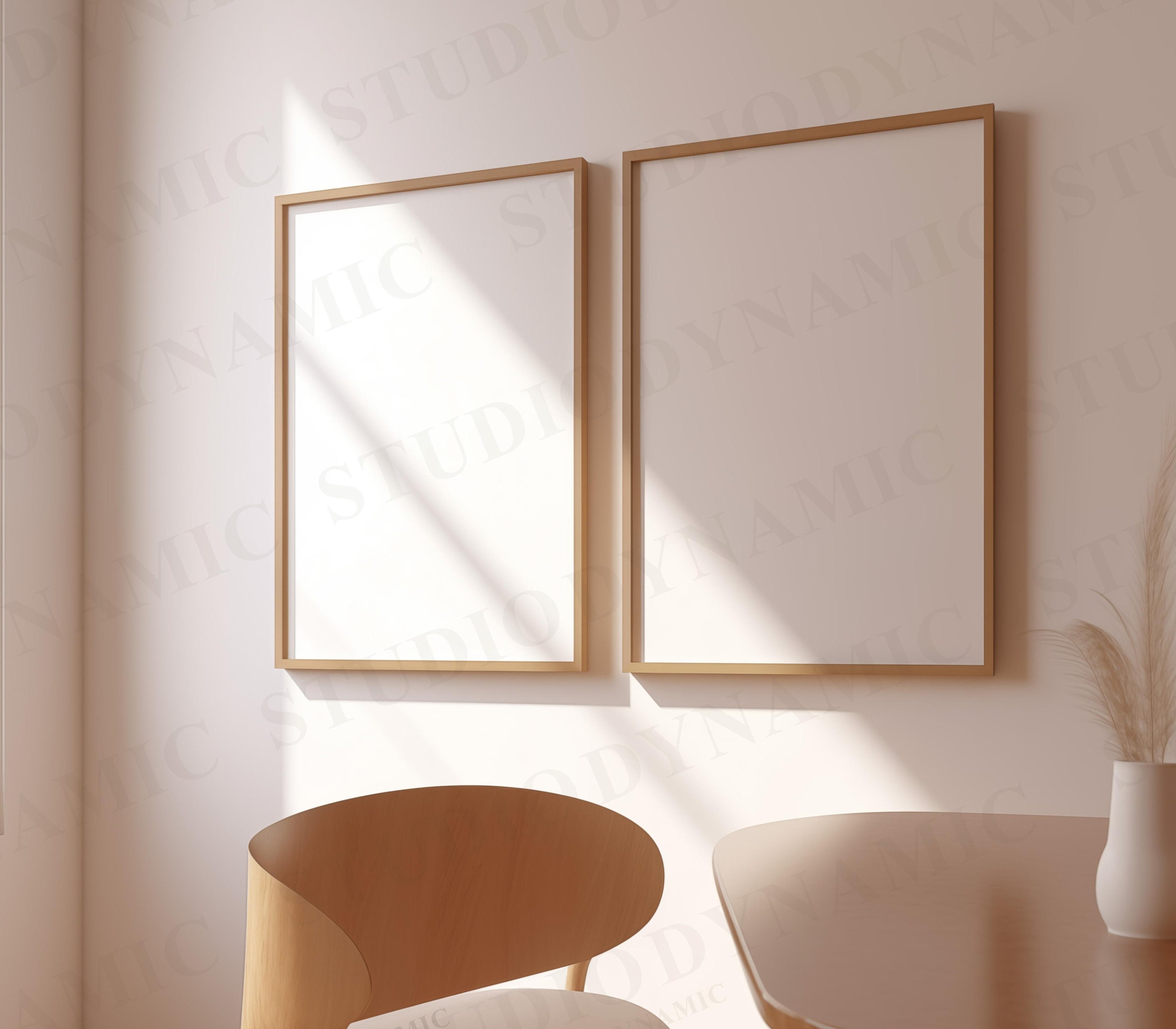 Double Frame Art Print Mockup - Wood Frame Mockup - Hard Sun Light ...