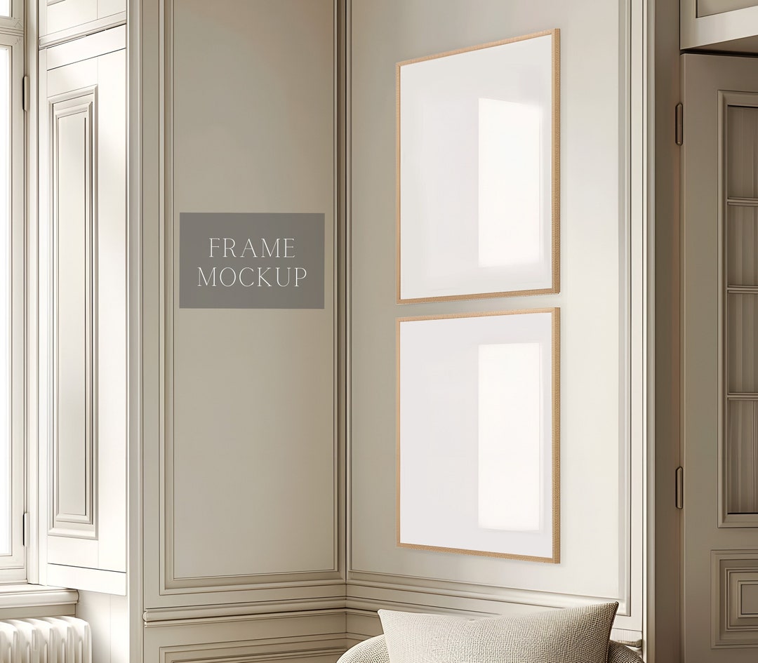 Two Frame Mockup - Glass Reflection - Living Room Art Display - Digital ...